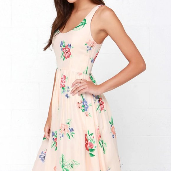 BB Dakota | Dresses | Bb Dakota Heleen Peach Floral Print Midi Dress ...